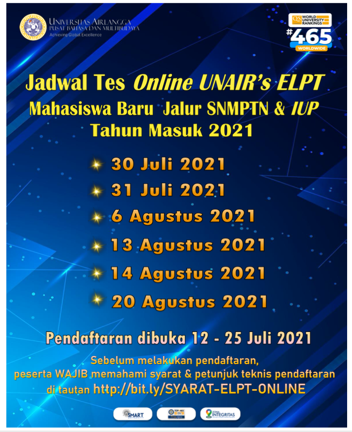 Jadwal Tes Online UNAIR’s ELPT MABA